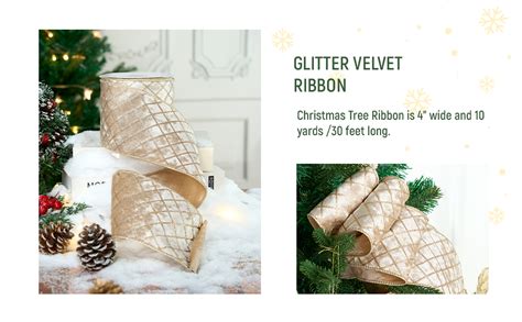 Mayreel 4 Inch Champagne Gold Velvet Wired Ribbon Metallic
