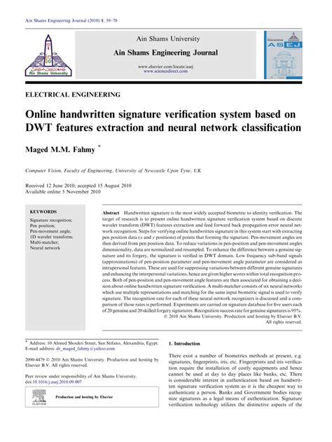 Pdf Online Handwritten Signature Verification System Based On Dwt Features Extraction And