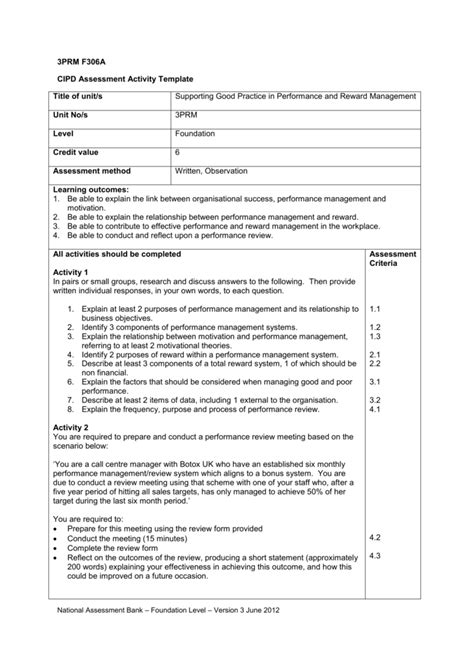 Cipd Assessment Activity Template