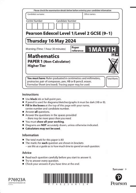 2025 Edexcel Gcse Mathematics Higher Paper 1 Non Calculator Maths Stuvia Uk