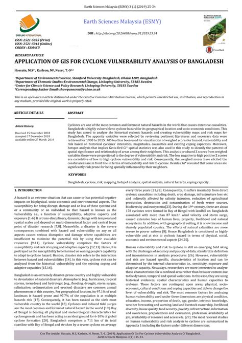 Pdf Application Of Gis For Cyclone Vulnerability Analysis Of Bangladesh