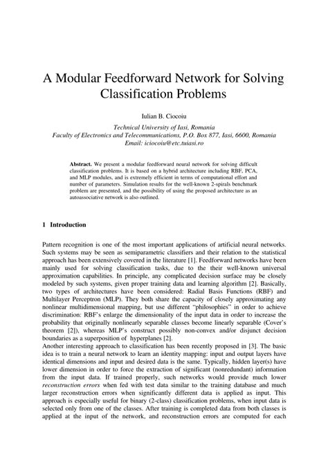 Pdf A Modular Feedforward Network For Solving Classification Problems