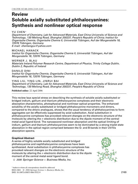 Pdf Soluble Axially Substituted Phthalocyanines Synthesis And Nonlinear Optical Response