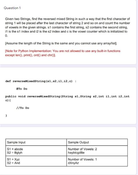 Solved Question 1 Given Two Strings Find The Reversed Mixed
