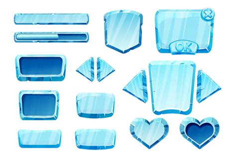 Set Game Menu Assets Ice Buttons Interface Elements D In Cartoon Style Isolated Blocks