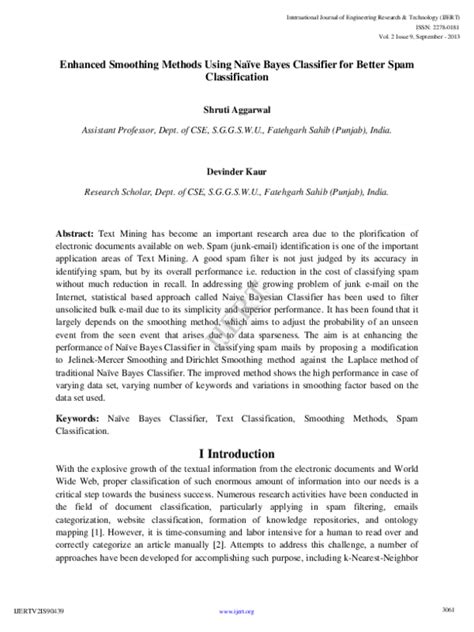 Pdf Enhanced Smoothing Methods Using Naïve Bayes Classifier For Better Spam Classification