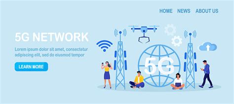 5g 네트워크 무선 기술 고속 모바일 인터넷 가제트를 통한 통신을 위해 차세대 네트워크를 사용하는 사람들 큰 5g 표지판 근처의 문자 무선 이동 통신 서비스 타워에 대한