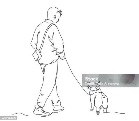 남자가 개와 이야기하고 있습니다 뒤로 보기 연속적인 선화 라인 아트 스타일의 흑인과 백인 벡터 일러스트 레이 션 생활 방식에 대한 스톡 벡터 아트 및 기타 이미지 Istock