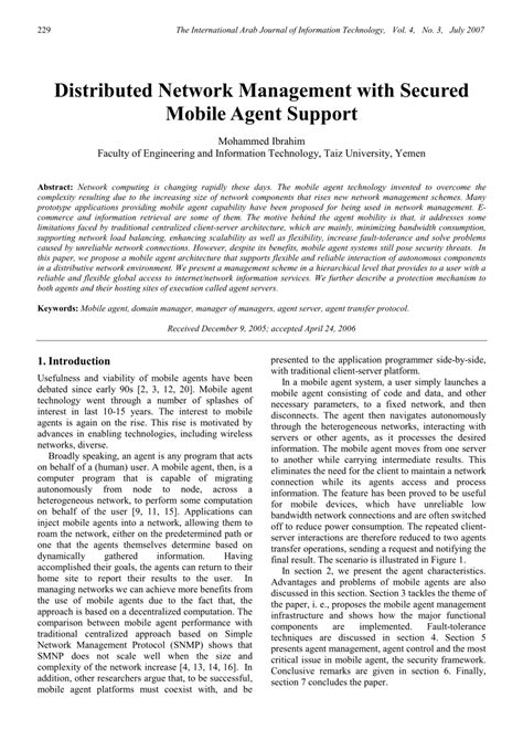 Pdf Distributed Network Management With Secured Mobile Agent Support