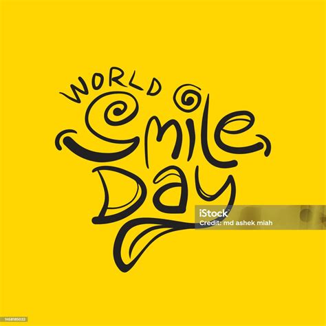 세계 미소의 날 벡터 템플릿 디자인 그림입니다 미소의 날 인사말 카드 레터링 디자인에는 미소 기호가 있습니다 낮에 대한 스톡 벡터 아트 및 기타 이미지 Istock