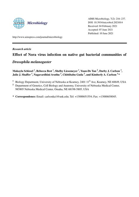 Pdf Effect Of Nora Virus Infection On Native Gut Bacterial
