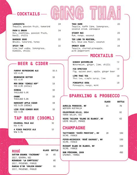 Menu At Ging Thai Restaurant Southbank Crown Melbourne