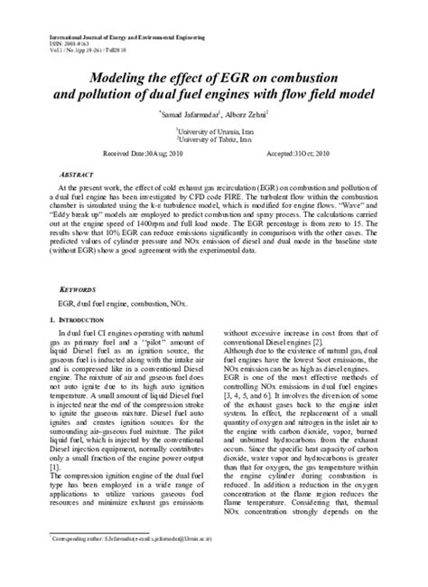 pdf modeling the effect of egr on combustion and pollution of dual