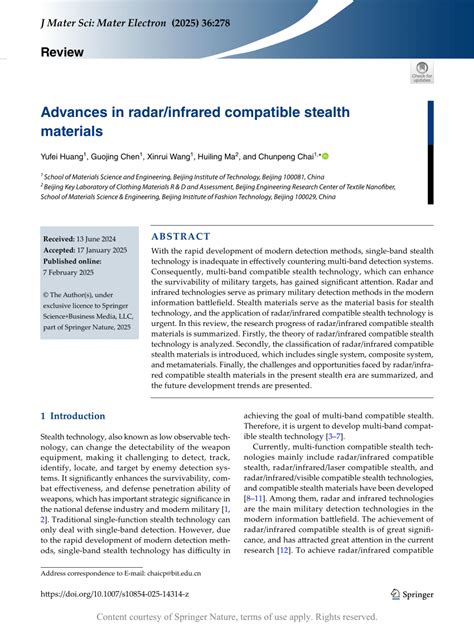 Advances In Radarinfrared Compatible Stealth Materials