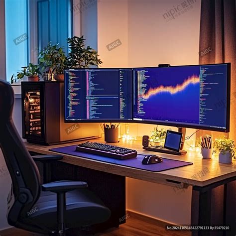 Ai创作图计算机图形的房间 程序员工作室 电子竞技工作室 现代化工作站 电脑场景图 鼠标垫场景 服务器工作站 加宽护眼大桌面 夜景显示器 电脑
