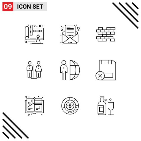 User Interface Pack Of 9 Basic Outlines Of Person Internet Bricks Freelance Hotel Editable