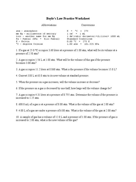 Combined Gas Law Problems Worksheet For 10th 12th Grade Lesson