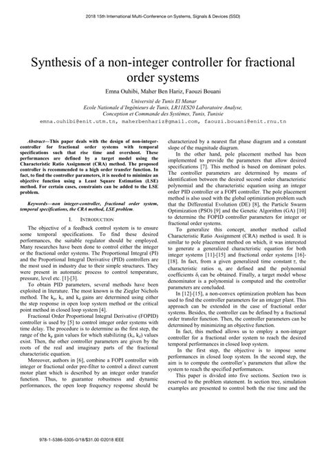 Pdf Synthesis Of A Non Integer Controller For Fractional Order Systems