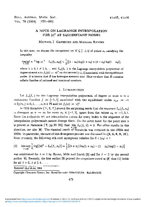 Pdf A Note On Lagrange Interpolation For Xλ At Equidistant Nodes
