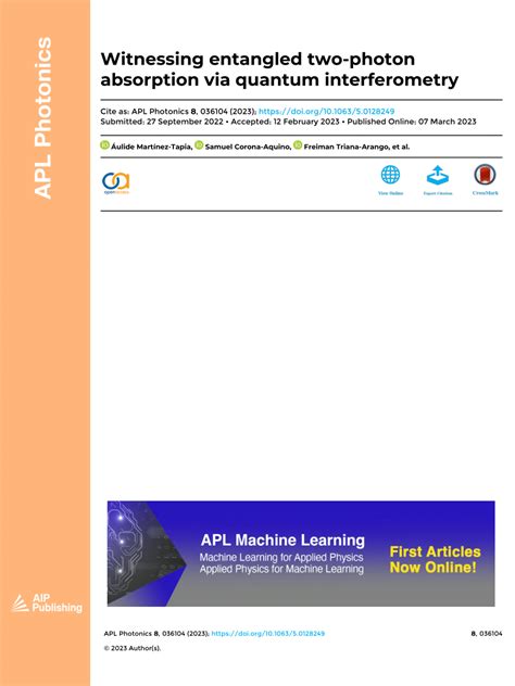 Pdf Witnessing Entangled Two Photon Absorption Via Quantum Interferometry