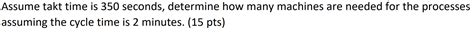 Solved Assume Takt Time Is 350 Seconds Determine How Many