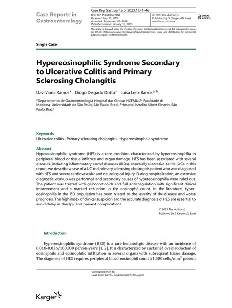 Pdf Hypereosinophilic Syndrome Secondary To Ulcerative Colitis And Primary Sclerosing Cholangitis