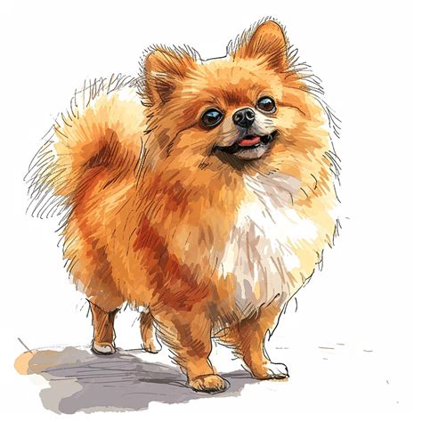 Premium Vector A Drawing Of An Adult Pomeranian Dog With A Pomeranian