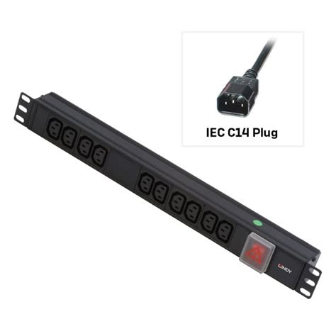 1U 10 Way IEC Sockets Horizontal PDU With IEC Mains Cable Power From LINDY UK