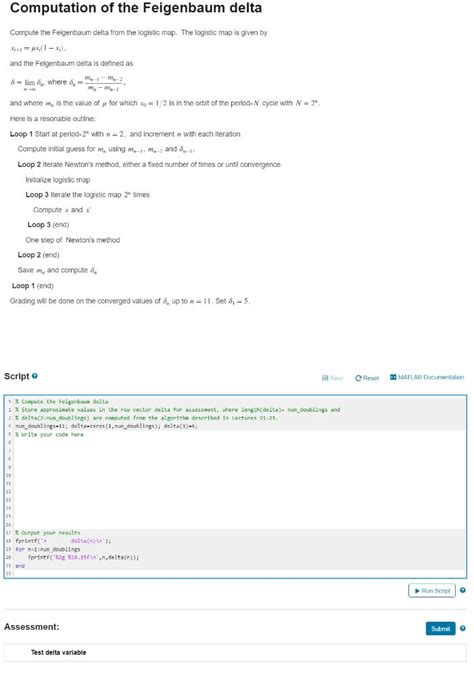 solved using matlab computation of the feigenbaum