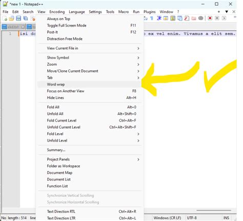 Notepad How To Toggle Line Wrapping Breaking Be On The Right Side Of Change