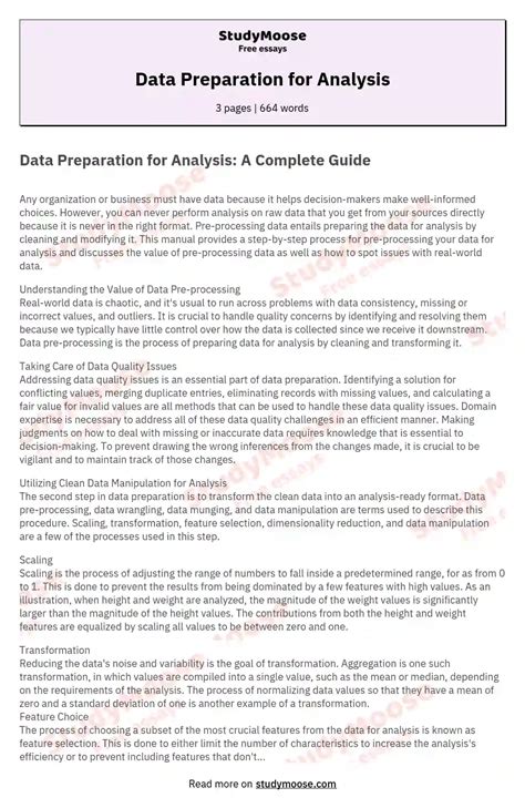 Data Preparation For Analysis Free Essay Example