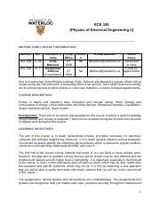ECE 105 Physics University Of Waterloo