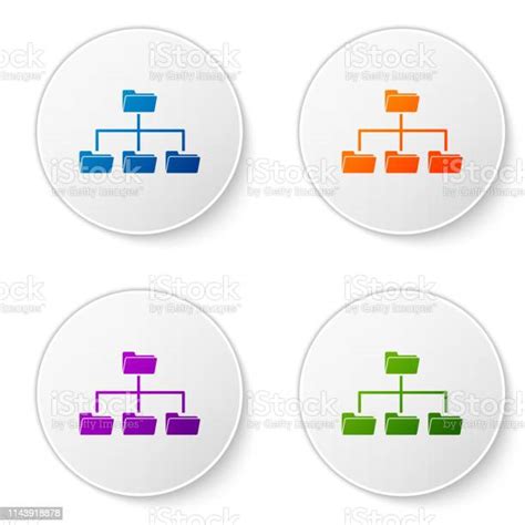 색상 폴더 트리 아이콘 흰색 배경에 고립 컴퓨터 네트워크 파일 폴더 구성 순서도 원 버튼의 색상 아이콘을 설정 합니다 벡터 일러스트 0명에 대한 스톡 벡터 아트 및 기타