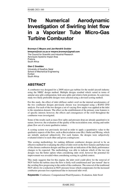 PDF The Numerical Aerodynamic Investigation Of Swirling Inlet Flow In A Vaporizer Tube Micro