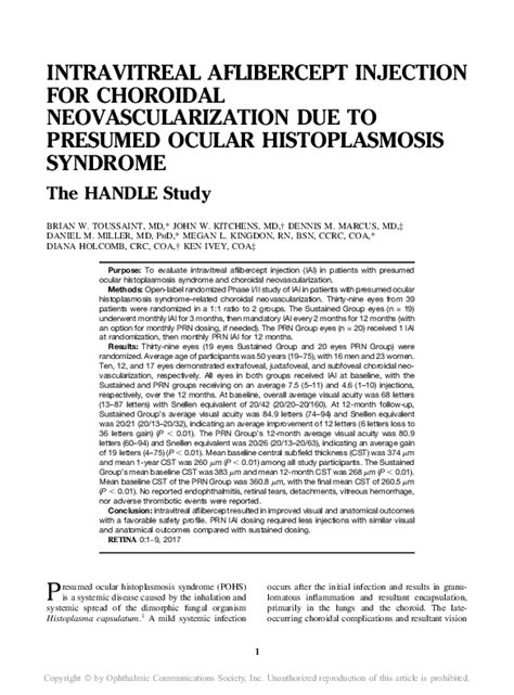 Pdf Intravitreal Aflibercept Injection For Choroidal
