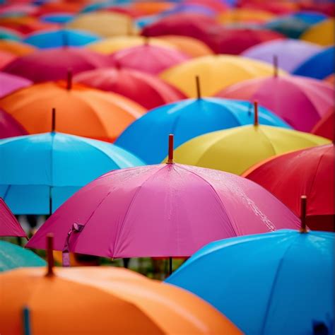 A Large Number Of Colorful Umbrellas In A Crowd Of Other Colors