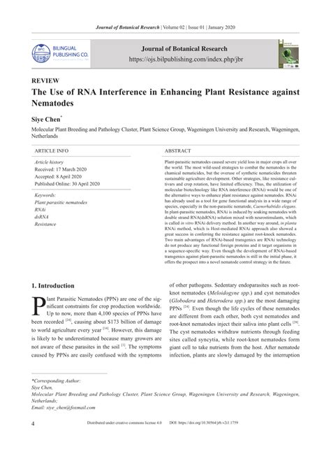Pdf The Use Of Rna Interference In Enhancing Plant Resistance Against