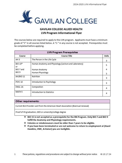 Gavilan College Lvn Program Overview Pdf University And College
