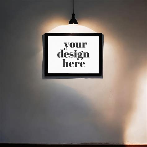 내부 렌더링에서 프레임 된 일러스트레이션과 함께 수평 Psd 포스터 모 디스플레이 프리미엄 Psd 파일