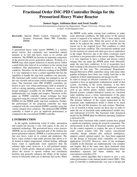 Pdf Fractional Order Imc Pid Controller Design For The Pressurized