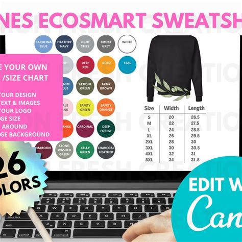 Hanes Ecosmart Size Chart Etsy