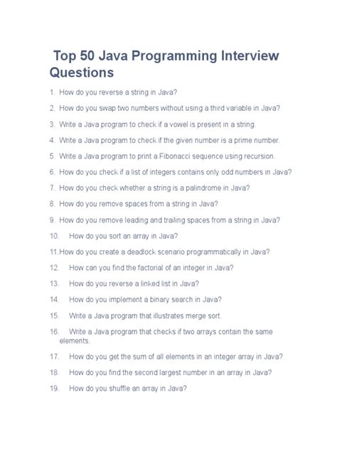 Top 50 Java Programming Interview Questions Pdf String Computer