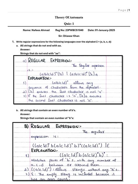 Quiz 1 Theory Of Automata Pdf