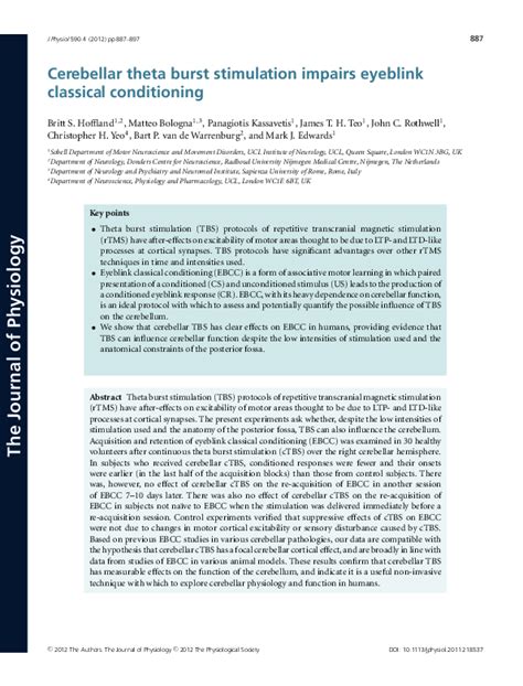 Pdf Cerebellar Theta Burst Stimulation Impairs Eyeblink Classical