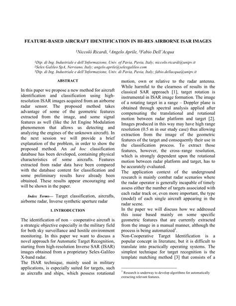 Pdf Feature Based Aircraft Identification In Hi Res Airborne Isar Images