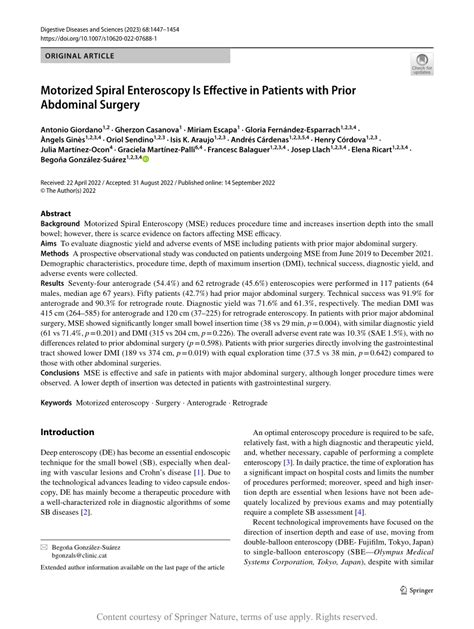 Pdf Motorized Spiral Enteroscopy Is Effective In Patients With Prior