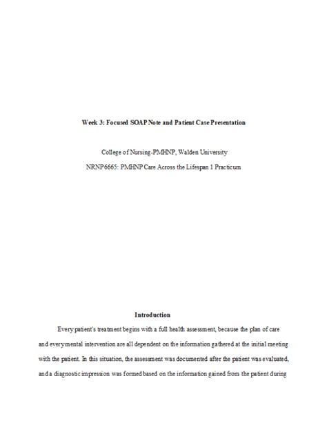Prac 6665 Week 3 Assignment 2 Focused Soap Note And Patient Case Presentation Course Resources