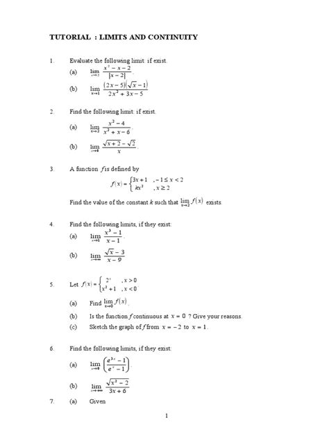 Tutorial Limits And Continuity X X X X Pdf Continuous Function Function Mathematics