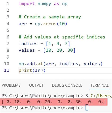 np add at function in numpy