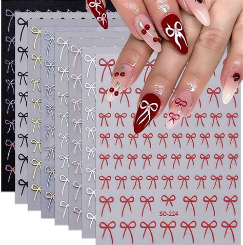 Bow Nail Sticker Metallic Bowknot Nail Decals 8pcs 3d Self